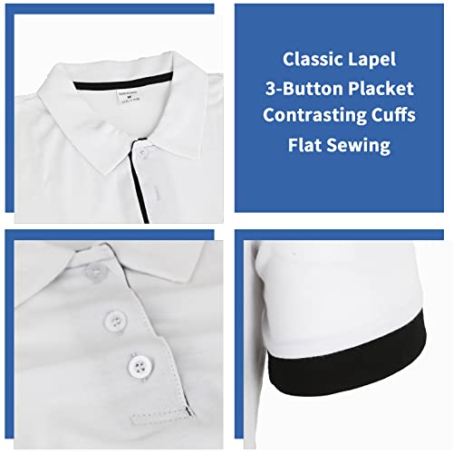 CEHT Mens Polo Shirts Short Sleeve Cotton Golf Polo Shirts for Men Slim Fit Casual Tops White