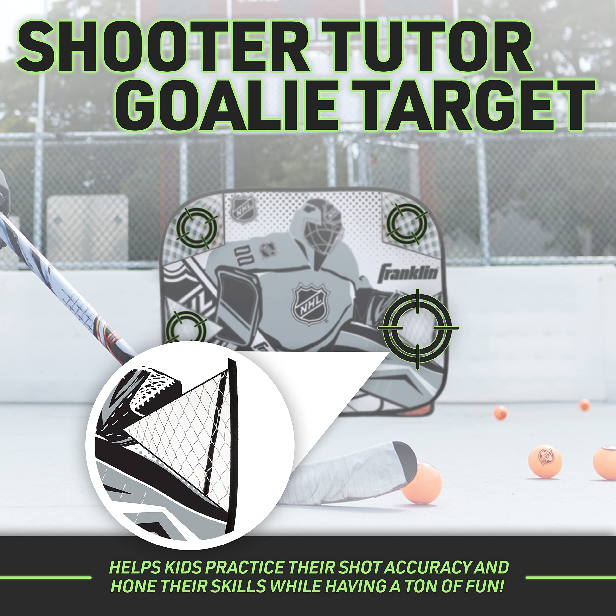 Franklin Sports Kids Portable Street Hockey Goal + Shooter Tutor Set - Pop Up Folding Net with Goalie Target Included - 2-in-1 Goal Set