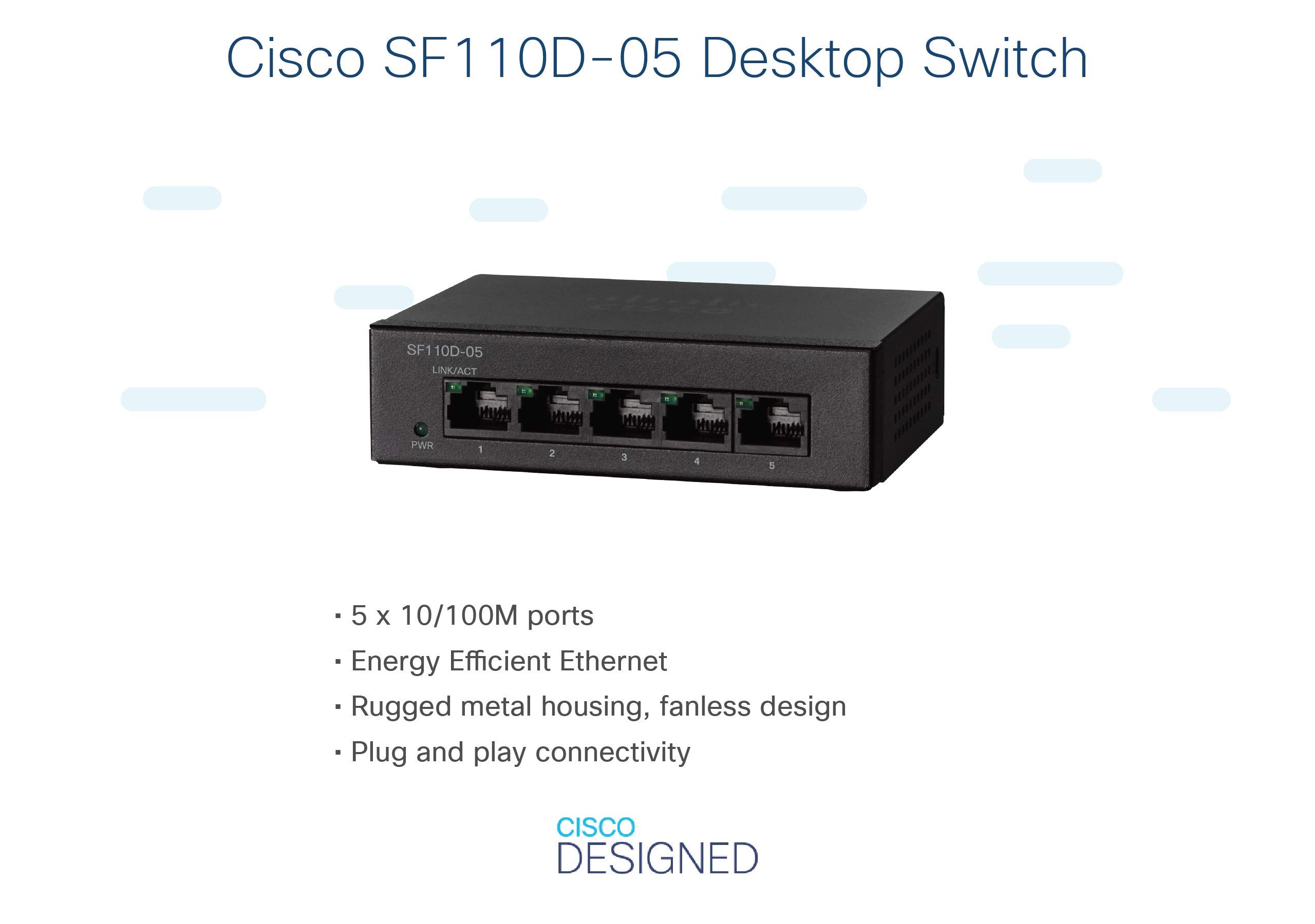 Cisco SF110D-05 Unmanaged Switch | 5 Ports 10/100 | Limited Lifetime Protection (SF110D-05-NA)