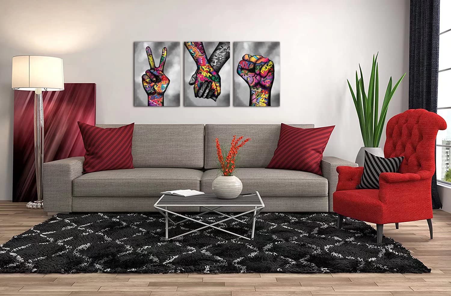 Abstract Graffiti Wall Art Street Pop Art Prints Wall Decor Gesture Graffiti Artwork Framed for Living Room Bedroom Gift for Graffiti Lovers Ready to Hang(12''W x 16''H x 3Pcs)