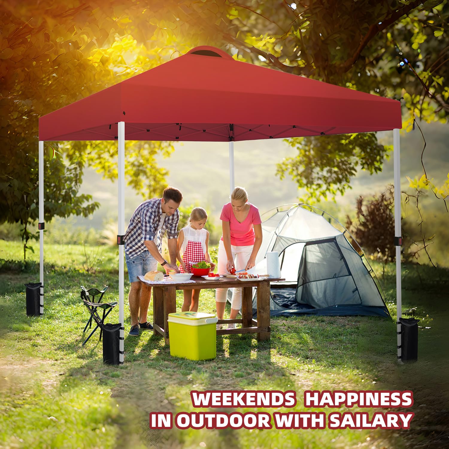 VOYSIGN 10x10 Pop Up Canopy Tent, Outdoor Instant Sun Shelter - Red, Included 1 x Rolling Storage Wheeled Bag, 4 x Weights Bags, 4 x Guylines, 8 x Stakes