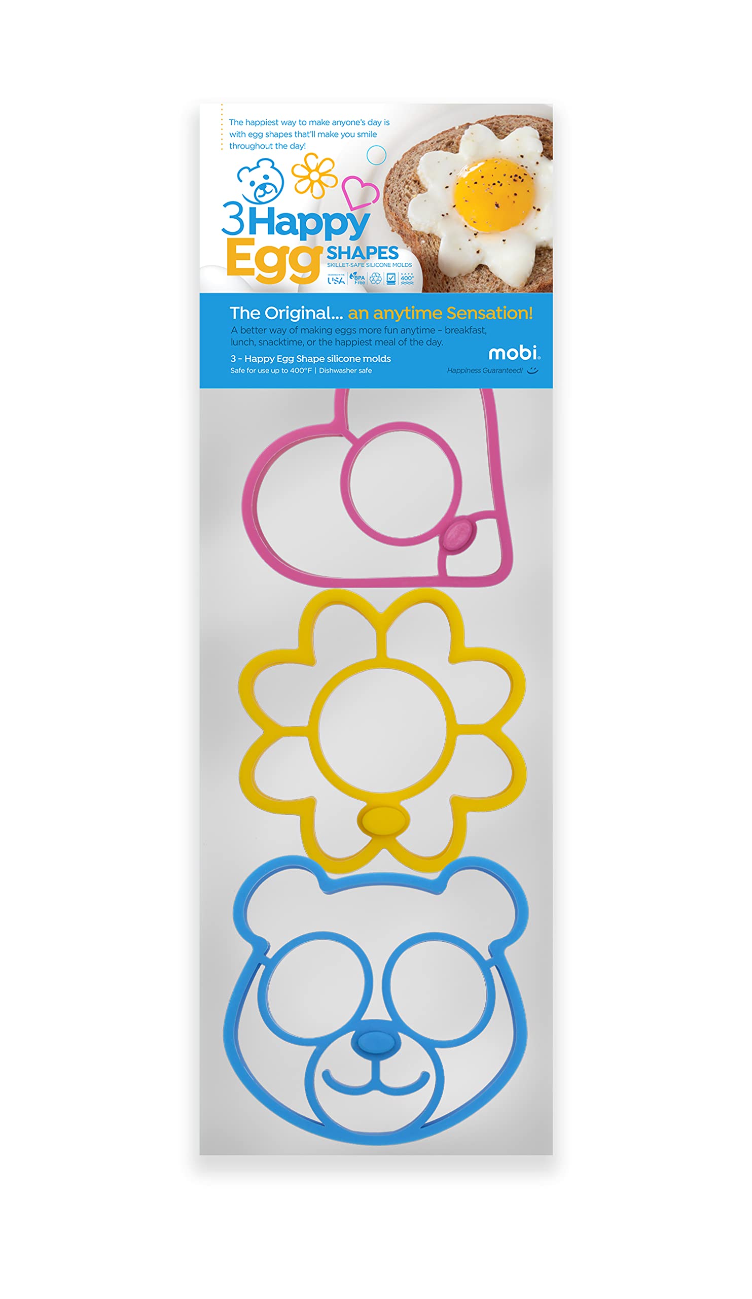 Mobi 3-Happy Egg Assorted Shaped Silione Molds, Bear, Flower and Heart