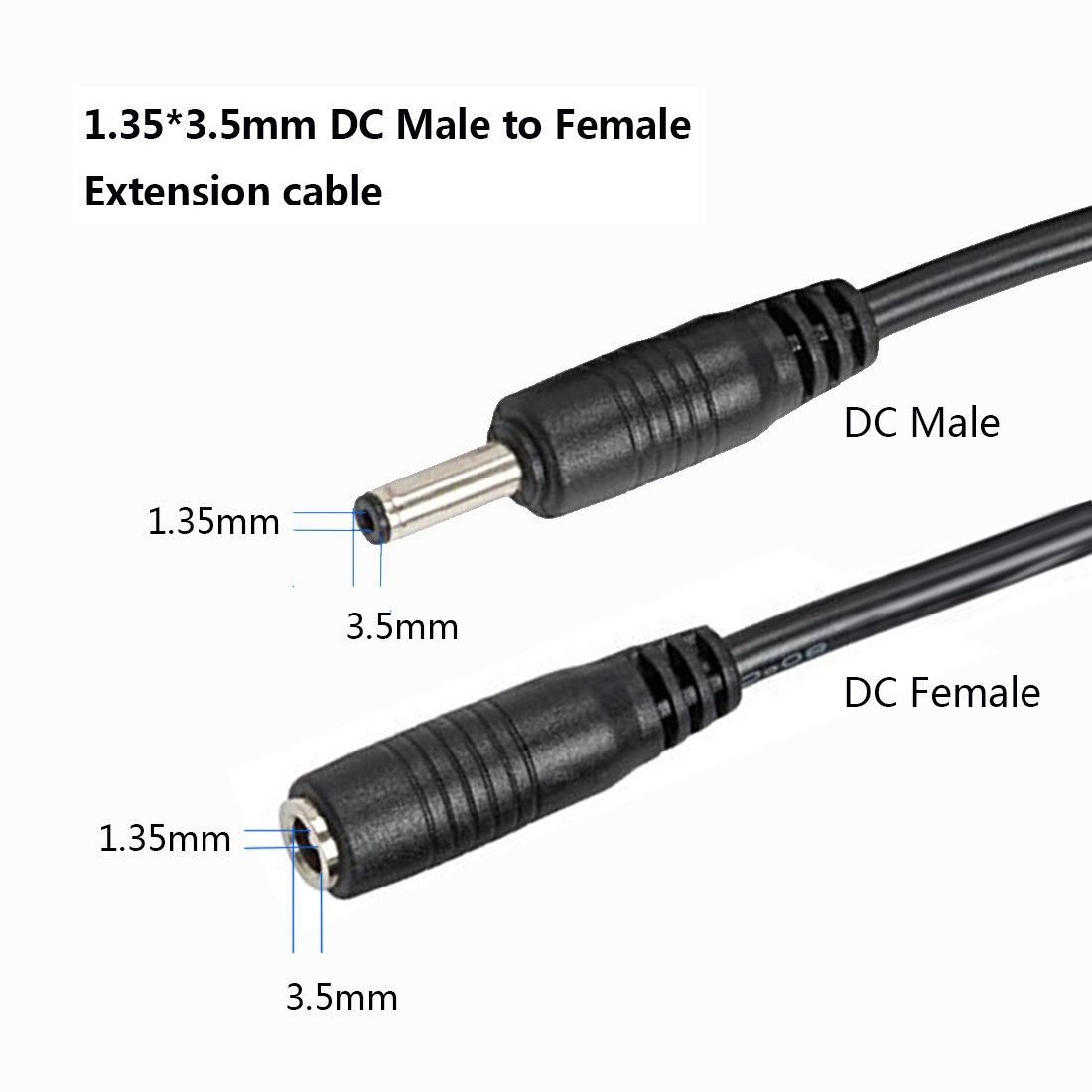 Liwinting 5Meters/16.4Feet DC Power Adapter Extension Cable, 1.35mm x 3.5mm Male to Female Jack DC 5 V Power Adapter Plug Extension Cord for DC Power Adapter, CCTV Security Camera etc. - Black