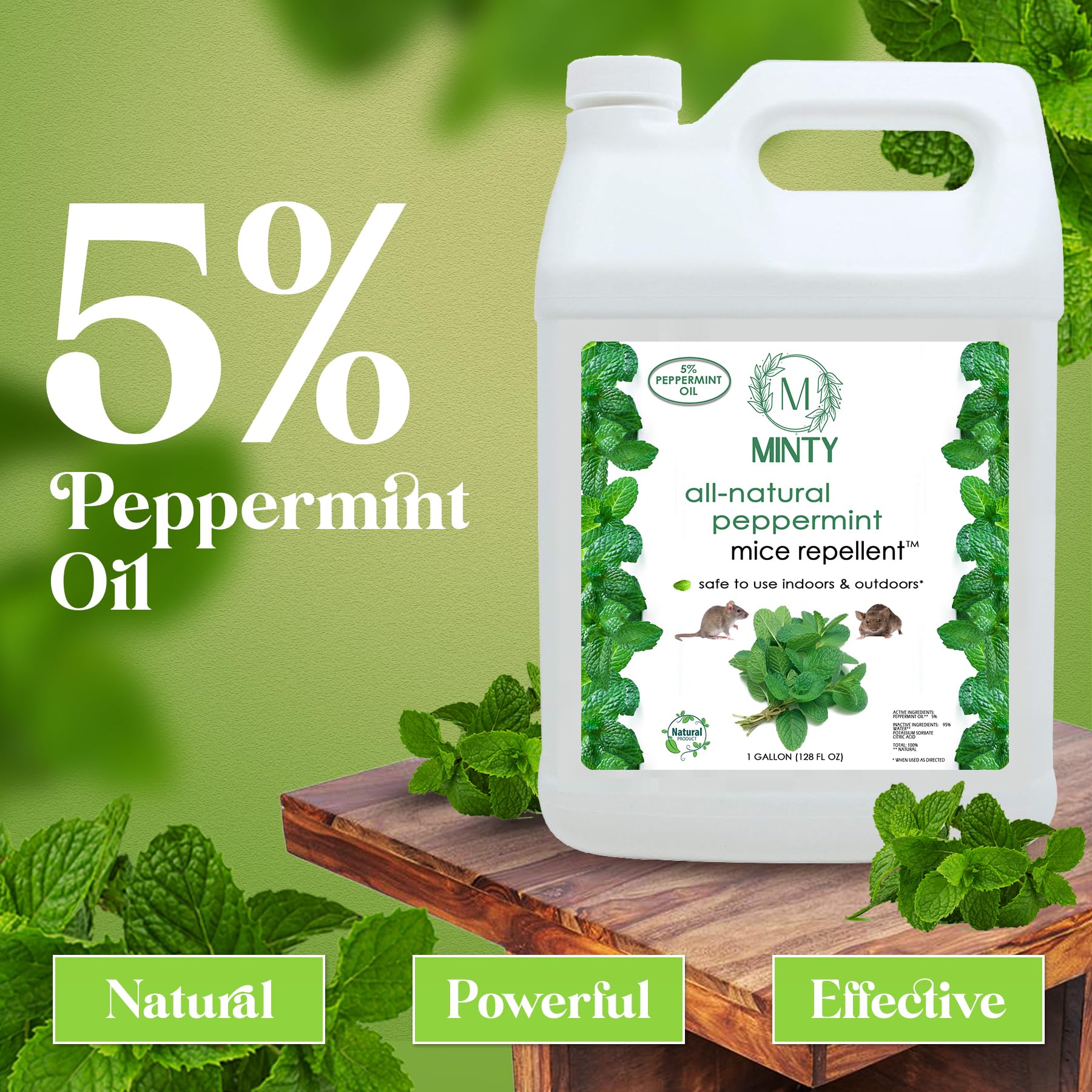 Minty Mice Repellent, Natural 5% Peppermint Oil Spray for Mice, Mouse, Rats and Rodents Indoor and Outdoor, House and Car Engine Use, 128 fl oz