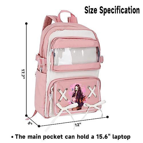 arwpzud Cartoon Teenage Girls Backpack with Cute Accessories, Ita Bag Middle School Backpack Students Bookbag 21L Casual Daypack