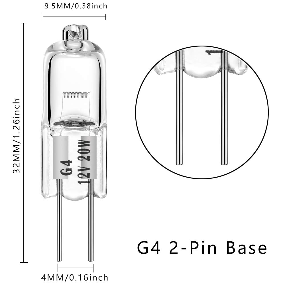 AHEVO G4 Halogen T3 20 Watt 280lm G4 Bi-Pin Bulb AC/DC12 Volt for Under Cabinet Puck Light, Chandeliers, Track Lighting,20W 12V Warm White 2700K (12 Pack)