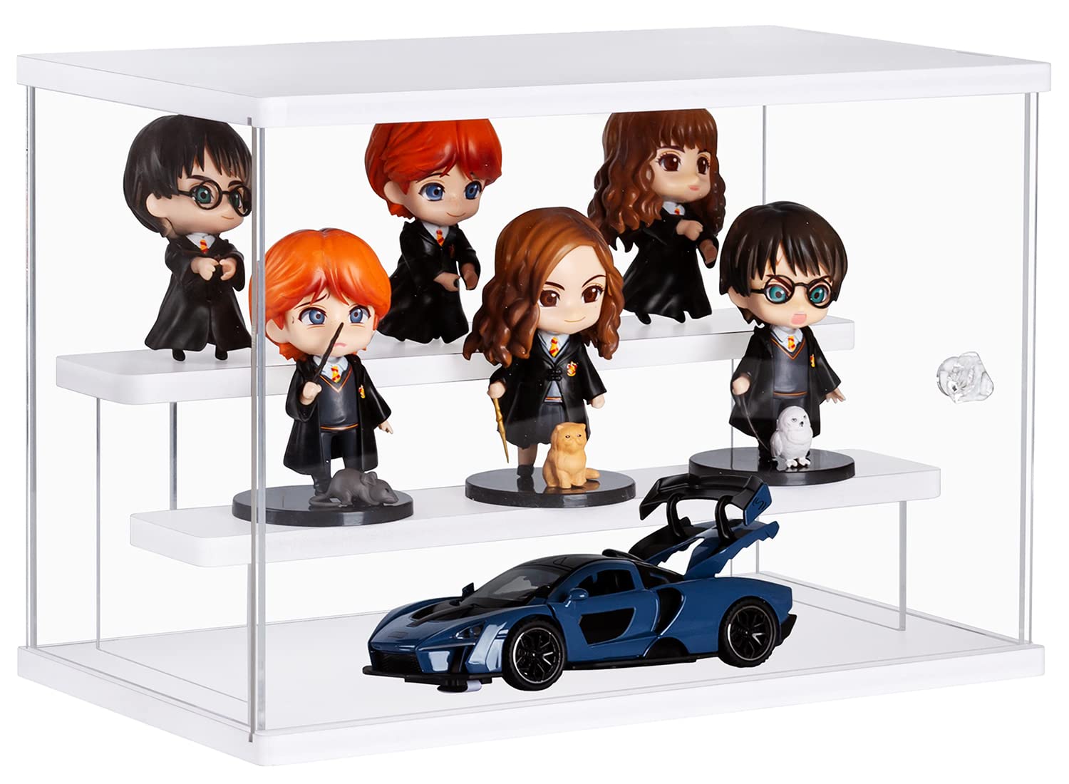 Acrylic Display Case, Clear Display Storage Box Countertop Cube, 3 Tiers with 2 Removable Ladder Shelves Dustproof Protection Showcase for Action Figures, Any Toys, Collectibles - 12.4x7x8.6in