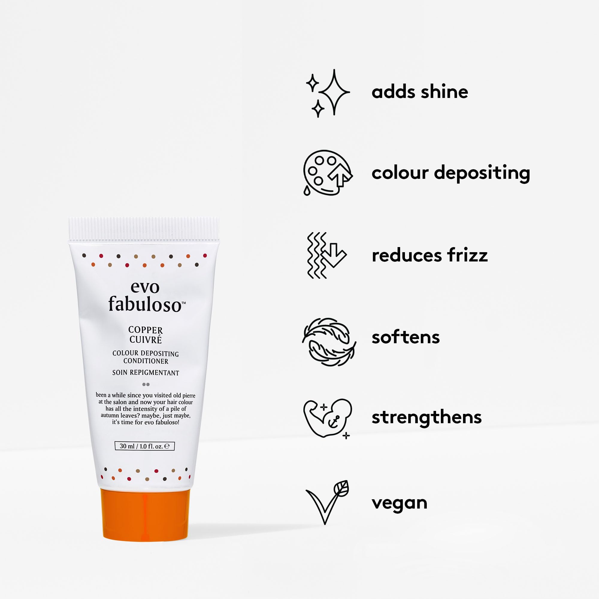 EVO Fabuloso Copper Colour Depositing Treatment - Colour Care Conditioner for Colour -Treated Hair - Helps Maintain Colour Depth, Tone & Shine, 30ml / 1.01fl.oz