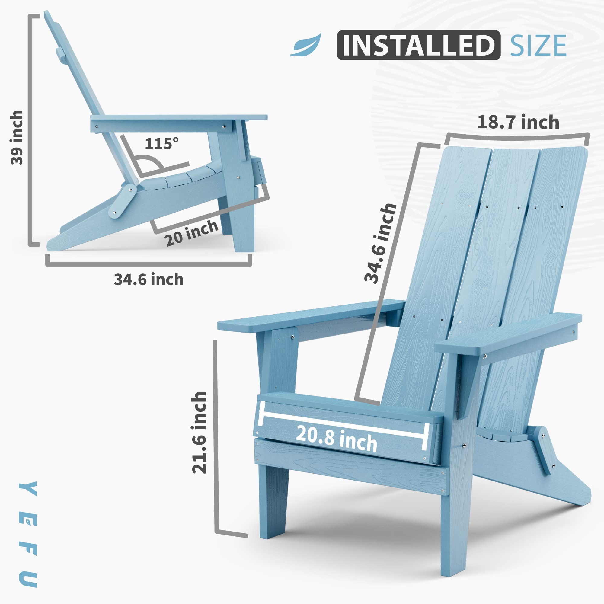 YEFU Folding Modern Adirondack Chair Plastic, 1s Expand/Store Upgrade Unlocked Weather-Resistant, Poly Lumber Outdoor Chairs Stacked, Widely Used in Outside Patio, Lawn, Deck, Garden Chairs (White)