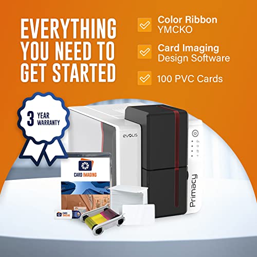 Evolis Primacy 2 Single Sided ID Card Printer & Supplies Bundle Badge Machine (PM2-0001-A)