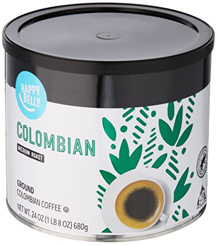 Amazon Brand - Happy Belly Colombian Canister Ground Coffee, Medium Roast, 1.5 pound (Pack of 1)