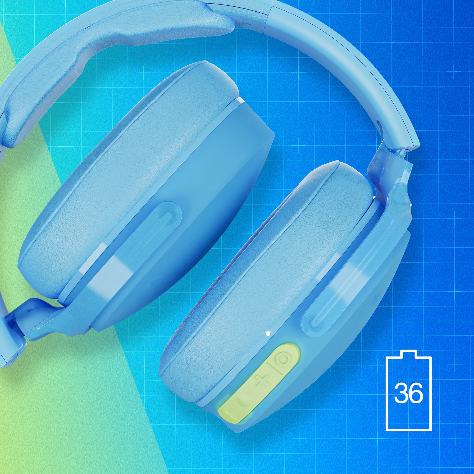Skullcandy Hesh Evo Bluetooth Headphones for iPhone and Android with Microphone / 36 Hours Battery Life/Great for Music, School, Travel and Gaming/Wireless Headphones - Clear Blue
