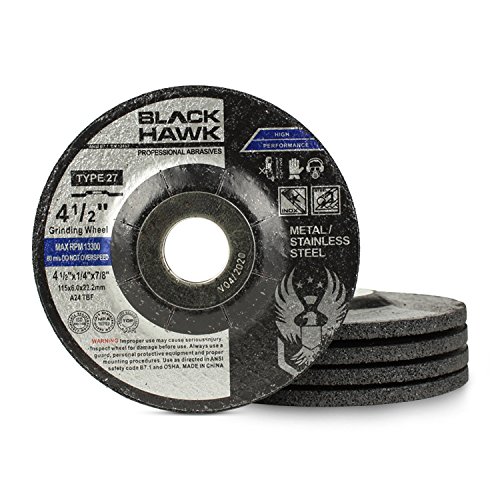 BHA Depressed Center Metal Grinding Wheels for Angle Grinders, 4.5” x 1/4” x 7/8” - 5 Pack