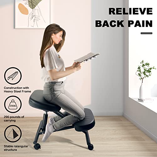 FBA Express, Ergonomic Kneeling Chair, Adjustable Stool for Home and Office - Improve Your Posture with an Angled Seat - Thick Comfortable Cushions, Black