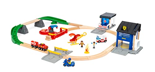 BRIO World β 36025 Rescue Team Train Set | 44-Piece Interactive Toy for Kids Age 3 and Up | Multi-Level Railway Play | FSC-Certified European Beech Wood