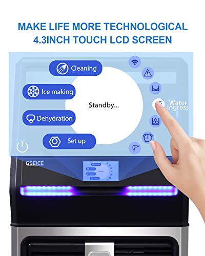 GSEICE Commercial Ice Maker Machine, Crescent Shaped Ice Cubes 280LBS/24H with 70 Pounds Storage Bin - 4.3 inch Touch Screen, Food-Grade Materials, 304 Stainless Steel Ice Making Machine
