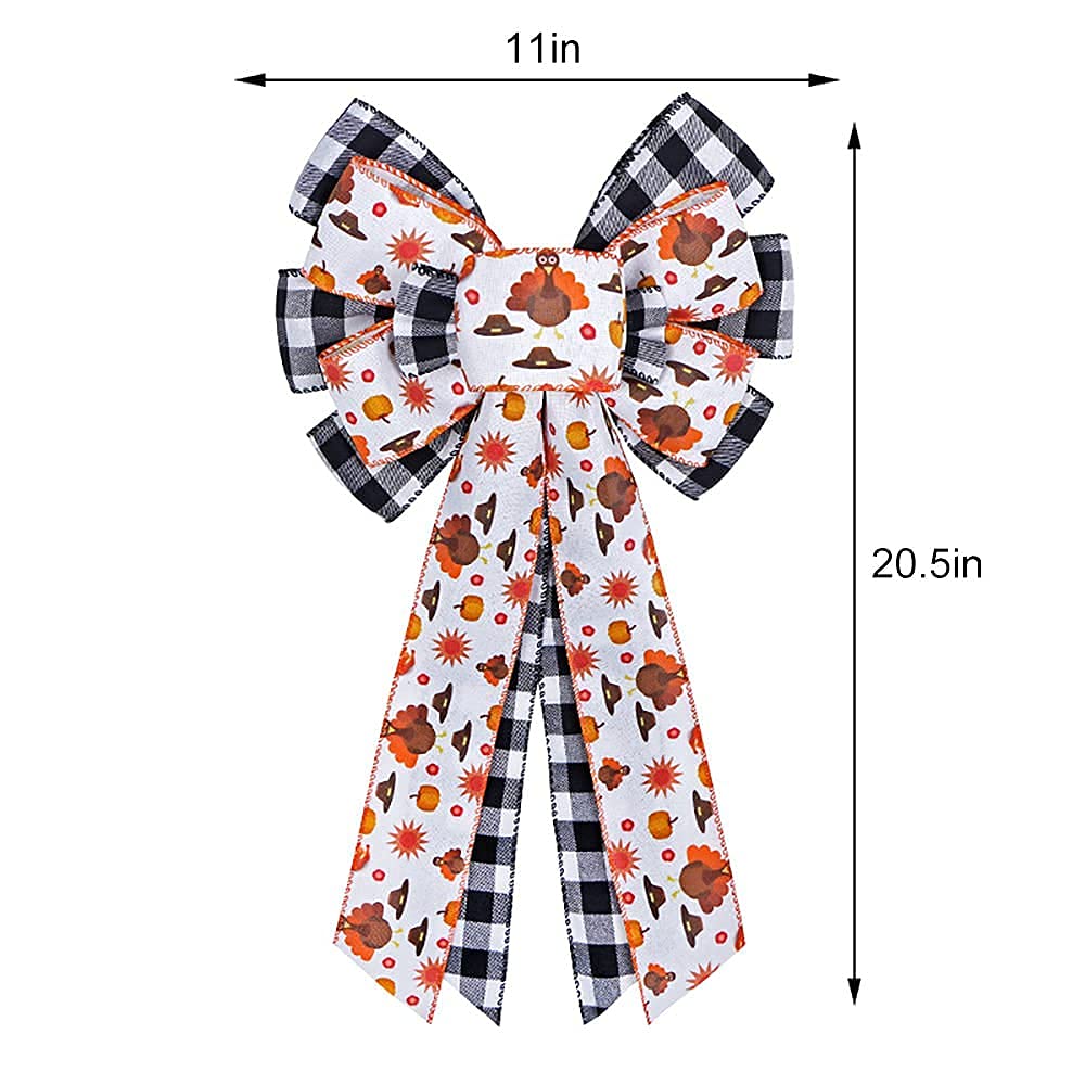 Fall Wreath Bows, Autumn Bow Black White Buffalo Plaid Turkey Wreath Bow for Fall Bows Knot Thanksgiving Dinner Party Fireplace Christmas Halloween Home Garden Party Decor