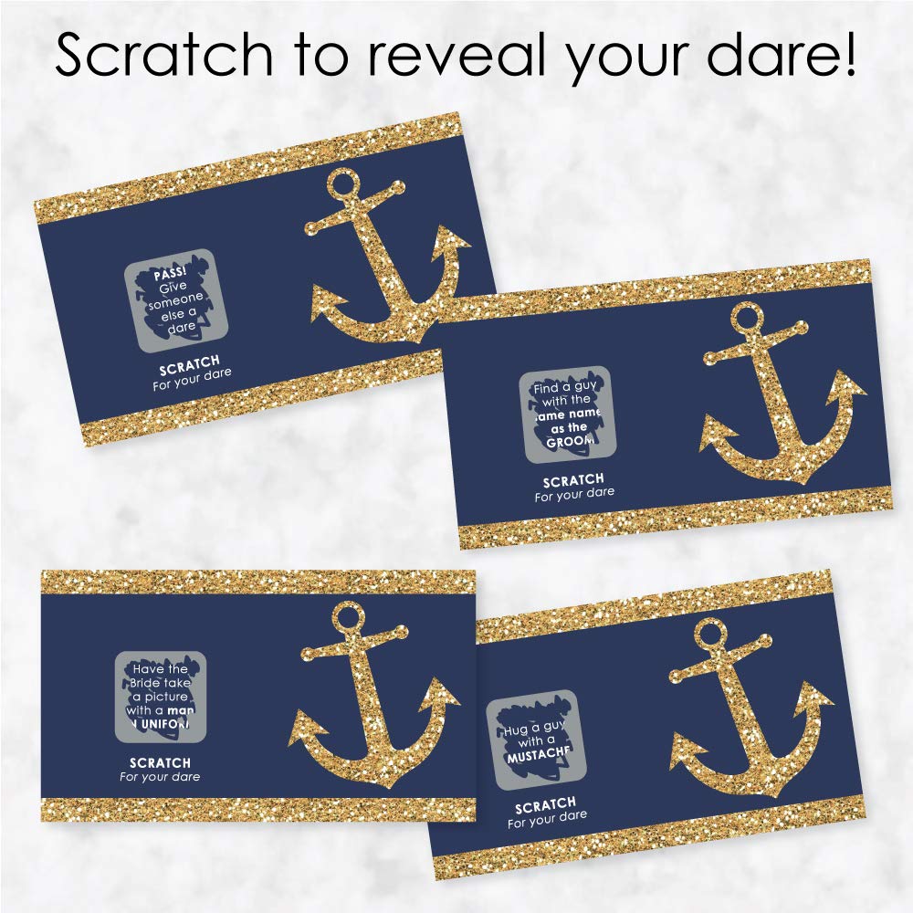 Big Dot of Happiness Last Sail Before the Veil - Nautical Bridal Shower and Bachelorette Party Game Scratch Off Dare Cards - 22 Count