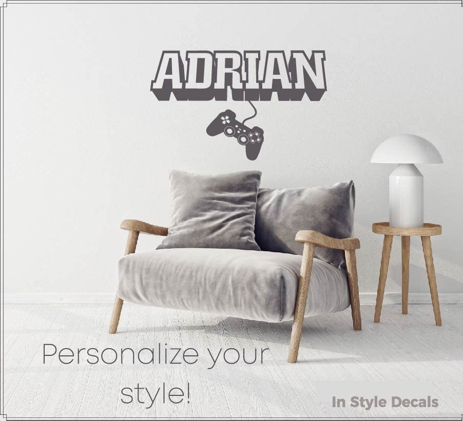 In-Style Decals Wall Vinyl Decal Home Decor Art Sticker 3D Personalized Name Boy Girl Gamer Controller Video Game Studio Teen Nursery Play Room Removable Stylish Mural Unique Design 2443
