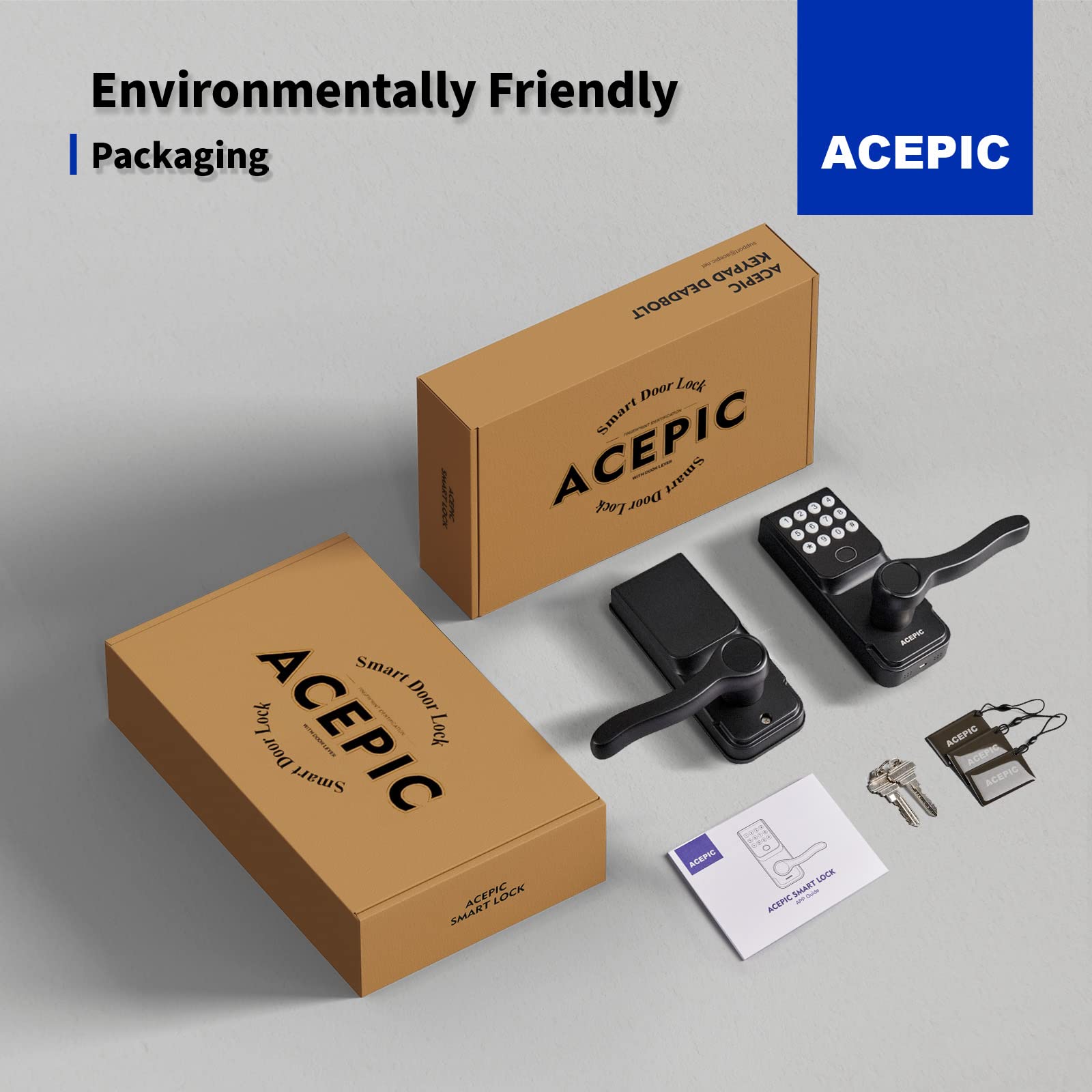 Acepic Full Metal Keyless Entry Door Lock, Keypad Door Lock, Keyless Door Lock, Fingerprint Door Lock, Smart Lock, Passcode Code Door Lock, Digital Smart Door Lock, Fob (Matte Black)