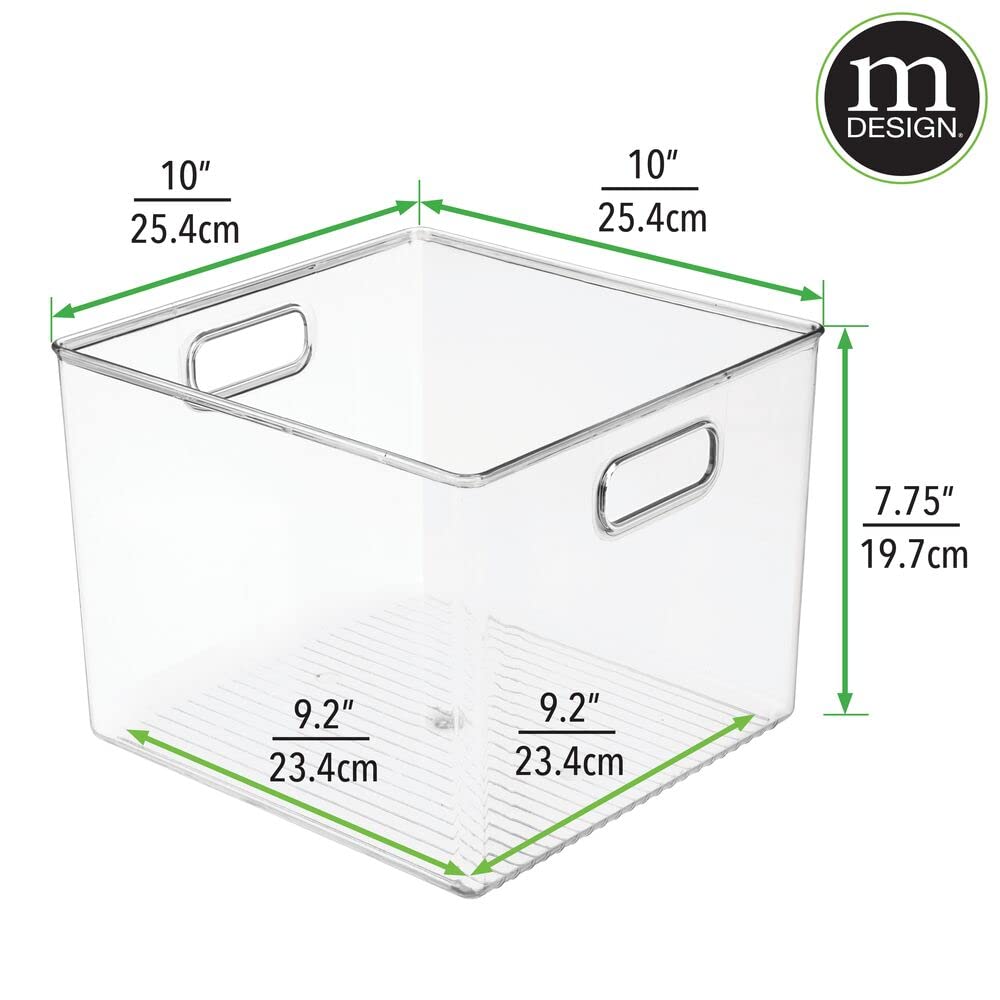 mDesign Small Modern Plastic Storage Organizer Bin Basket with Handles for Home Closet Organization - Shelf, Cubby, Cabinet, and Cupboard Organizing Decor - Ligne Collection - Clear