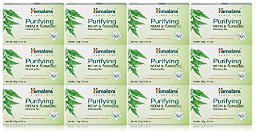 Himalaya Purifying Neem & Turmeric Cleansing Bar, Face and Body Soap for Soft, Clear & Acne Free Skin, 4.41 oz, 12 Pack
