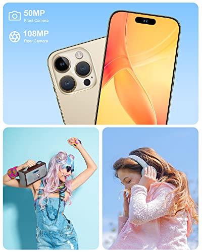 WV LeisureMaster A14 Pro Max 5G Unlocked Smartphone - 6GB+128GB Fully Unlocked Cell Phone for Android 11, 7.3", 7300mAh, 50MP+108MP Dual Camera(Gold)