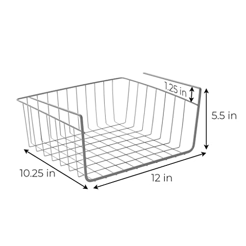 Smart Design Undershelf Storage Basket - Small - Snug Fit Arms - Steel Metal Wire - Rust Resistant - Under Shelves, Cabinet, Pantry, and Shelf Organization - 12 x 5.5 Inch - Charcoal Gray