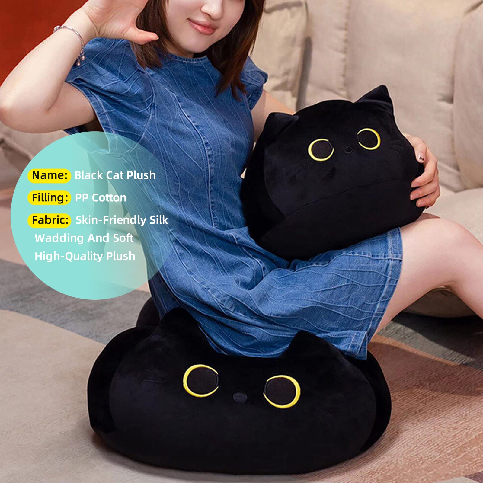 YesMora Black Cat Plush,Cat Pillow,Black Cat Plush Toy Black Cat Plushies Creative,Black Cat Pillow Black Cat Plushie,Black Cat Gifts (21.6 in)