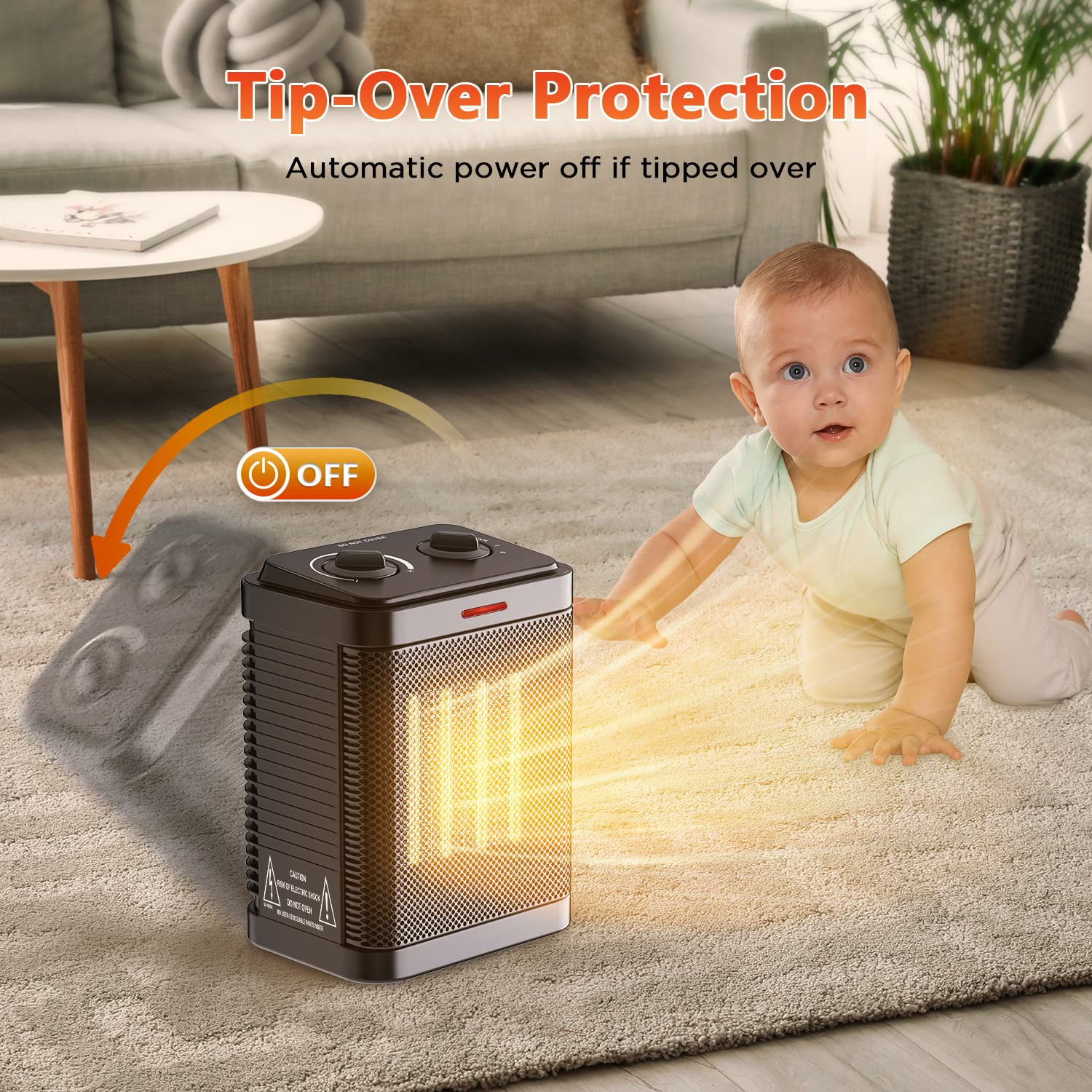 Faryuan Space Heater, Portable Electric Ceramic Heater, Small Space Heater with Thermostat, 2S Fast Heating, Overheating & Tip-Over Protection, 1500W Heater for Indoor Use, Office, Home