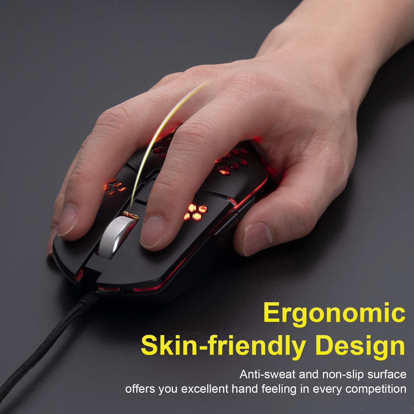 Anholi USB Wired Honeycomb Gaming Mouse with Cooling Fan, 8000 DPI 4-Adjustable, Color Breathing Light, Lightweight Game Mice,Optical Sensor Hole Mouse for PC,MAC,Xbox,PS4,6 Buttons(Black)