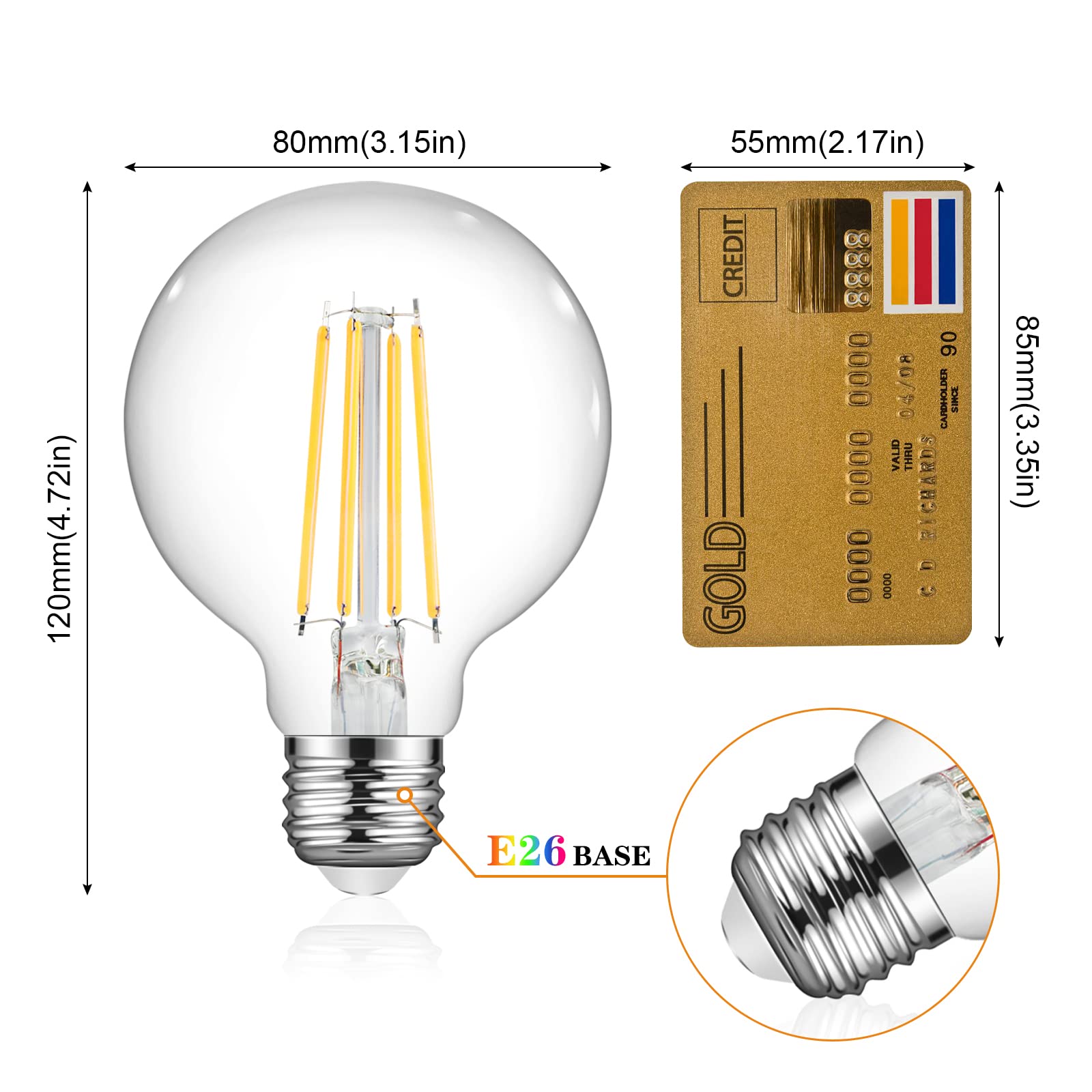 Ascher Vintage G25 LED Globe Light Bulbs, 60 Watt Equivalent, Daylight White 4000K, 750LM, Non-Dimmable, G25 Glass Edison Style for Bathroom Makeup Mirror, Medium E26 Base, Pack of 4