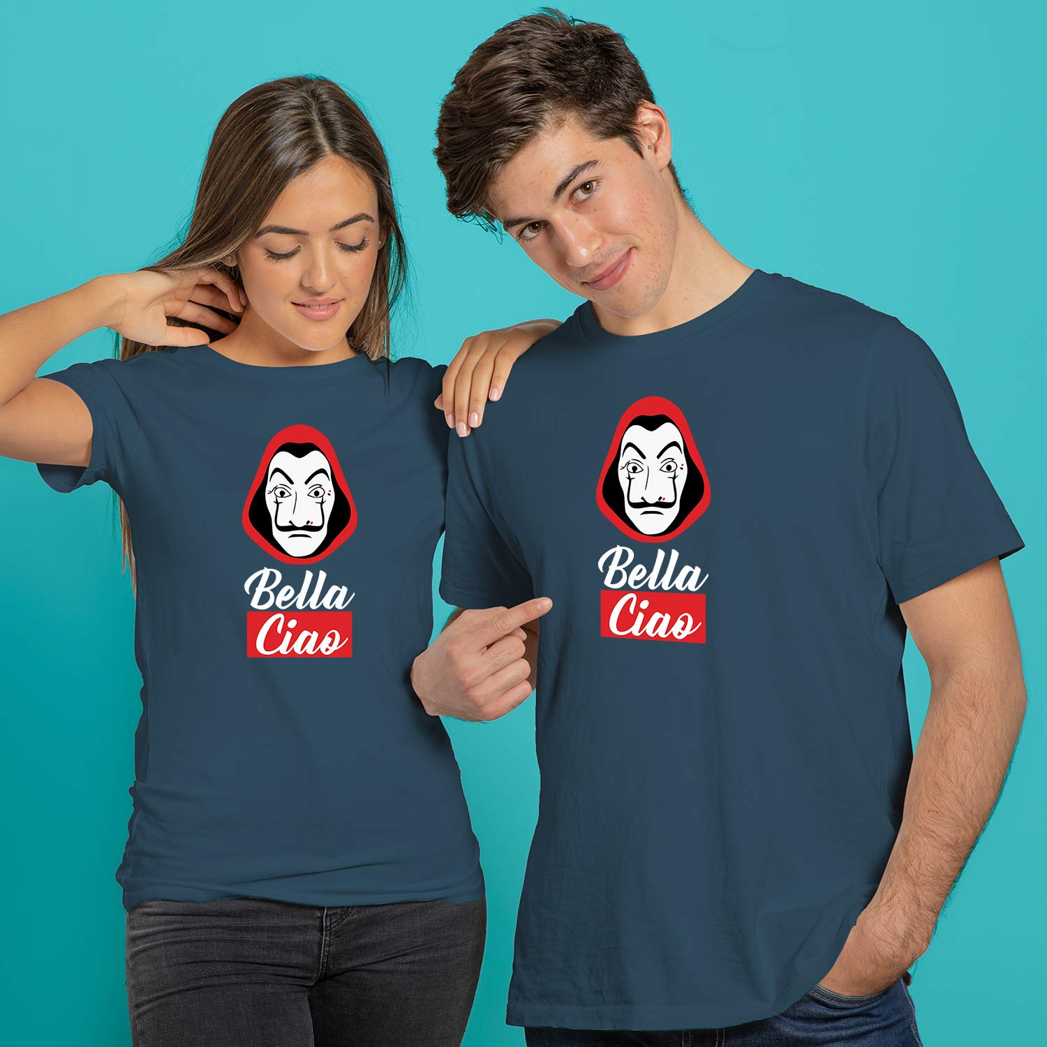 BannerBuzz, Bella Ciao Crew Neck T-Shirt Short Sleeve, Cotton Fabric, Unisex, Digitally Printed, Fabric Warranty for up to 25 Washes (XX-Large, Blue)