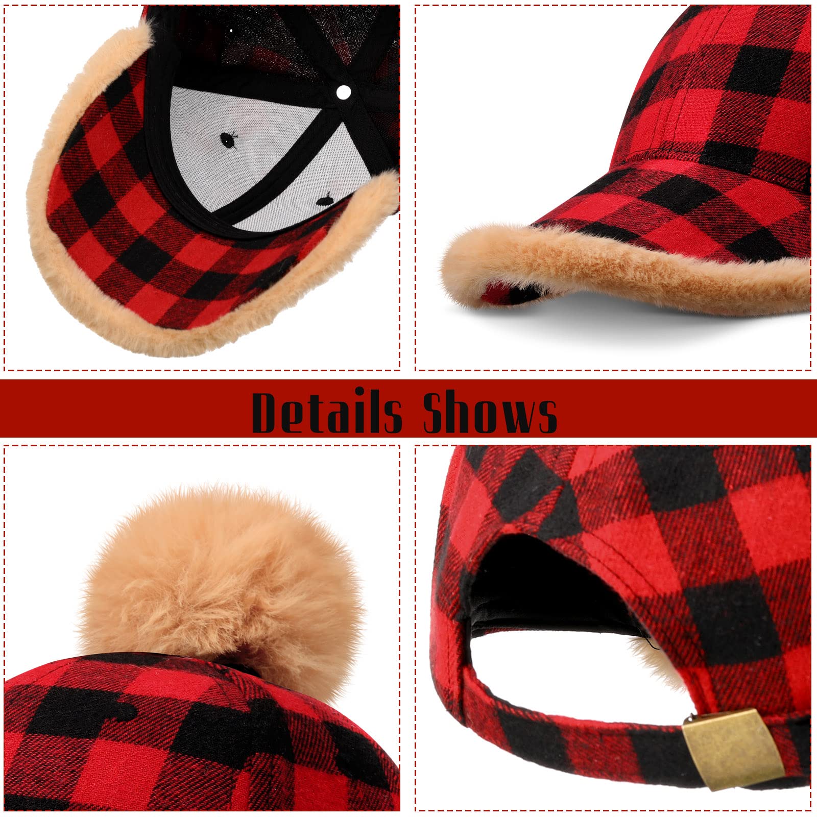 Adjustable Christmas Baseball Hat for Men Women Unisex Xmas Funny Checkered Baseball Cap Vintage Red Black Plaid Winter Hat
