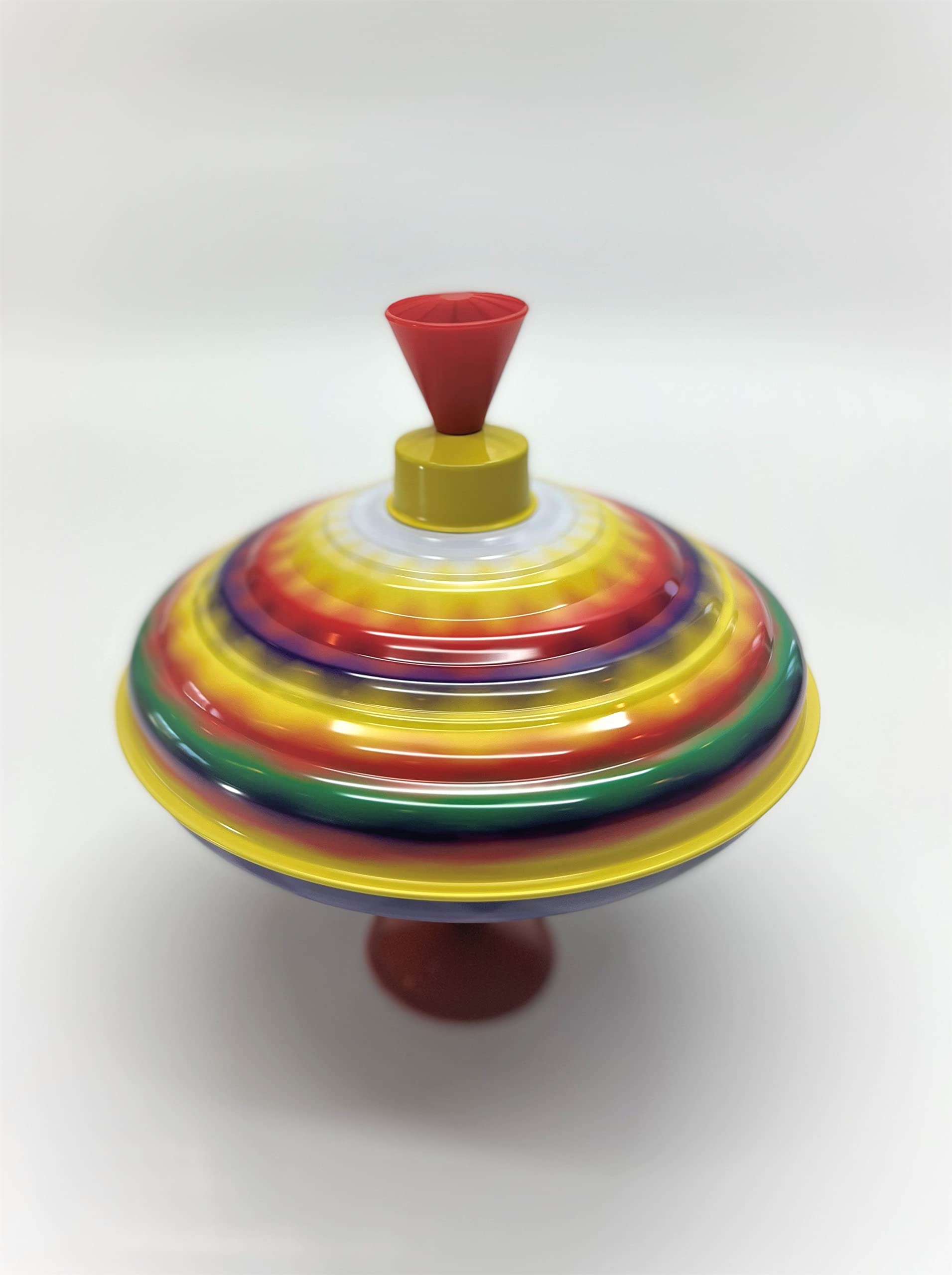 Classic Multicolour Spinning Tin Top Toy from KsmToys by Bolz. The Funny Buzzing Hum Gets Louder As The Top Spins Faster, 7.5" x 7.5" x 7.5" Ages 18 m+