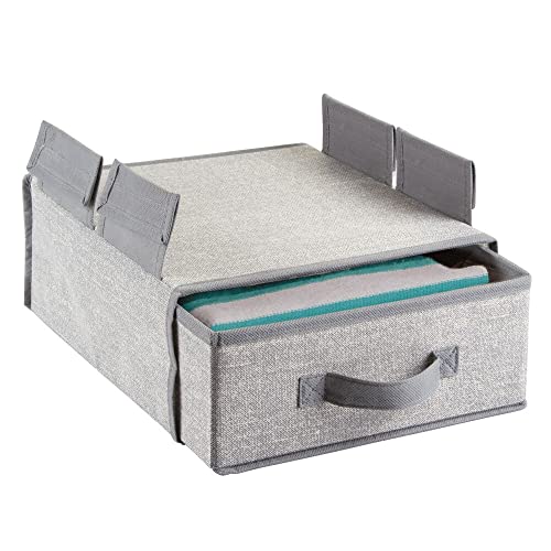 mDesign Soft Fabric Over Closet Shelving Hanging Storage Organizer with Removable Drawer for Closets in Bedrooms, Hallway, Entryway, Mudroom - Textured Print with Solid Trim, 2 Pack - Gray