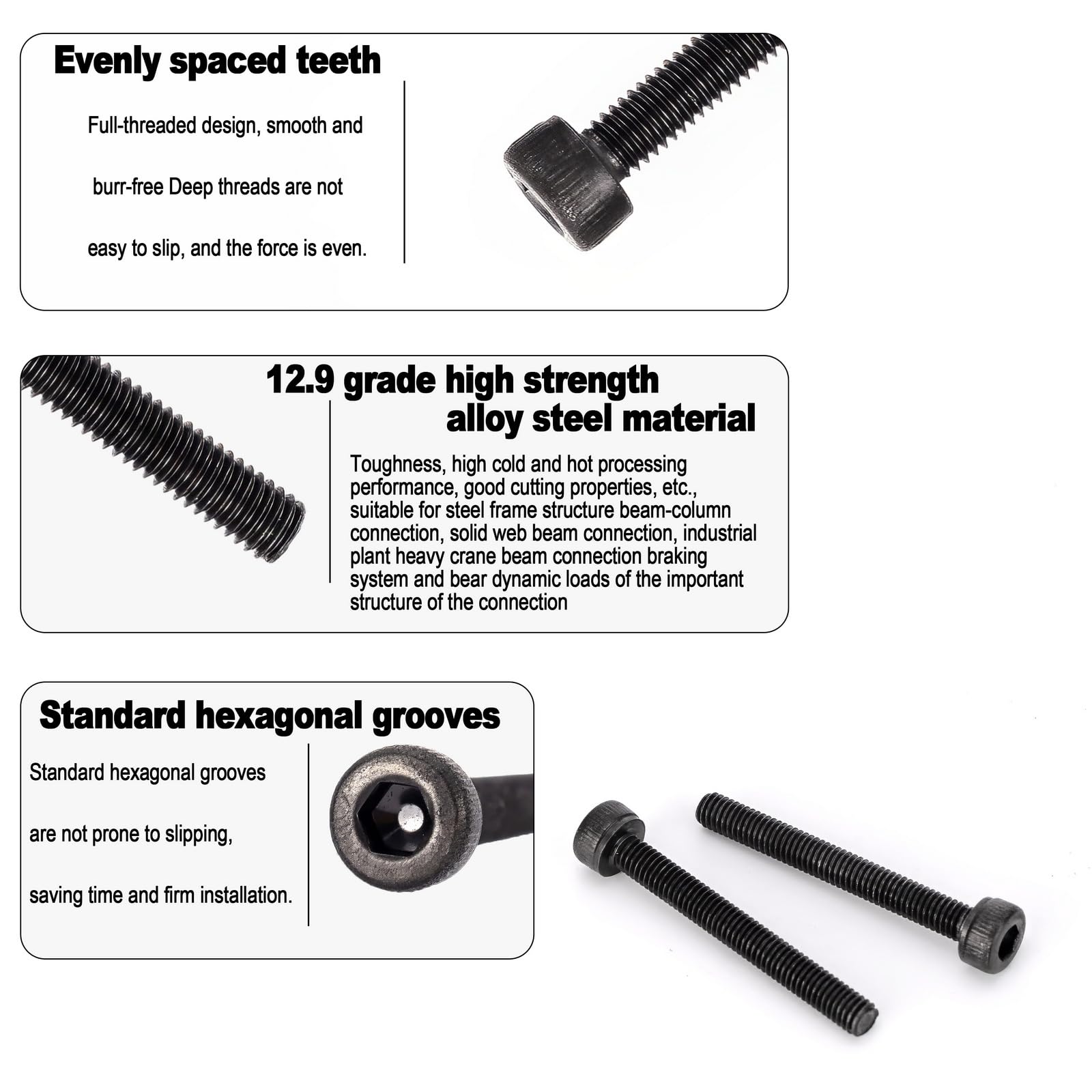 jiuwu 50Pcs M3 x 25mm Socket Head Screw,Thread Pitch 0.5 mm Alloy Steel 12.9 GradeHex Socket Button Head Cap Screws Bolts Kit, Black Oxide Finish