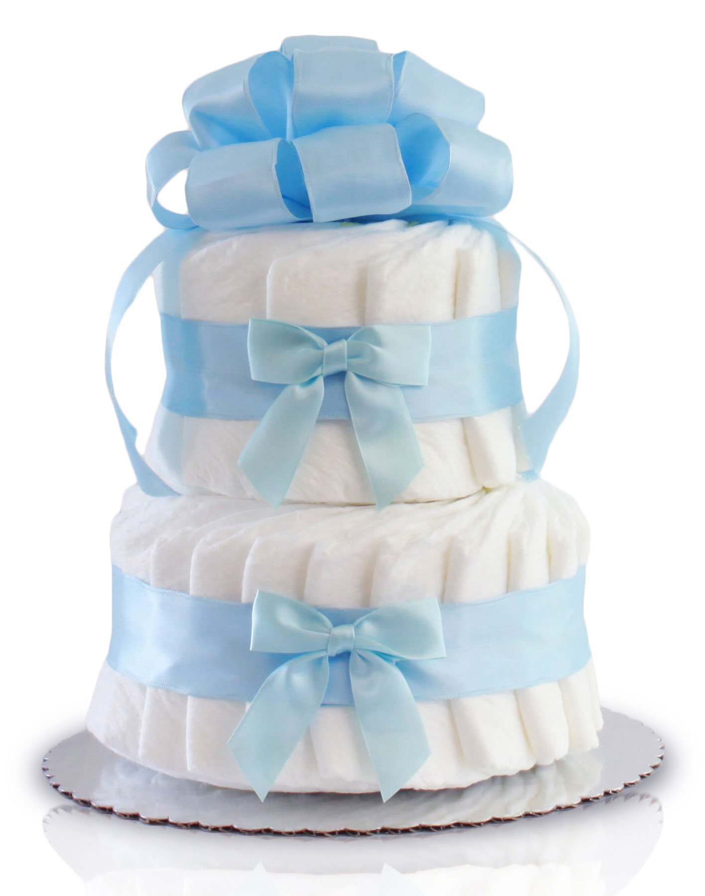 Classic Pastel Baby Shower Diaper Cake (2 Tier, Blue)