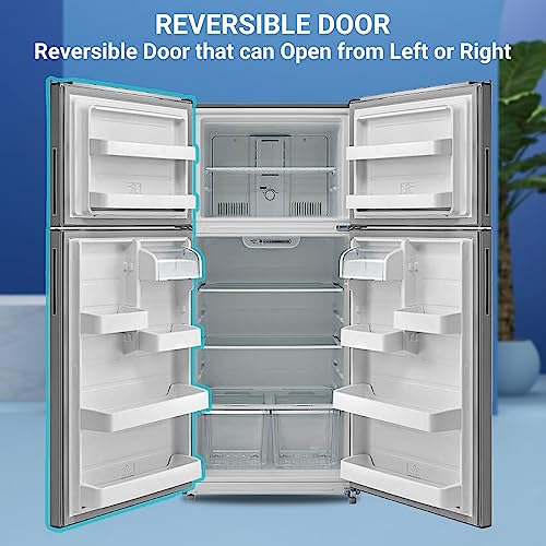 SMETA Refrigerator with Freezer Top 18 Cu. Ft Garage Refrigerators 30" Top Mount Full Size Stainless Steel for Kitchen Fridge, Frost Free Double Door Upright Freezer Led Light, Garage Ready