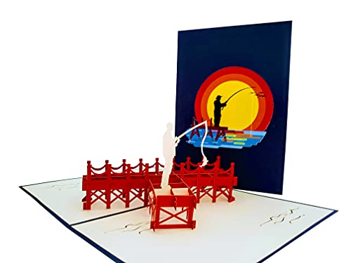iGifts And Cards Fisherman 3D Pop Up Greeting Card - Happy Birthday Dad, Gone Fishing Retirement, Fathers Day Fishing, Thank You Fisherman, Get Well Grandpa, Son, Friend - 5x7
