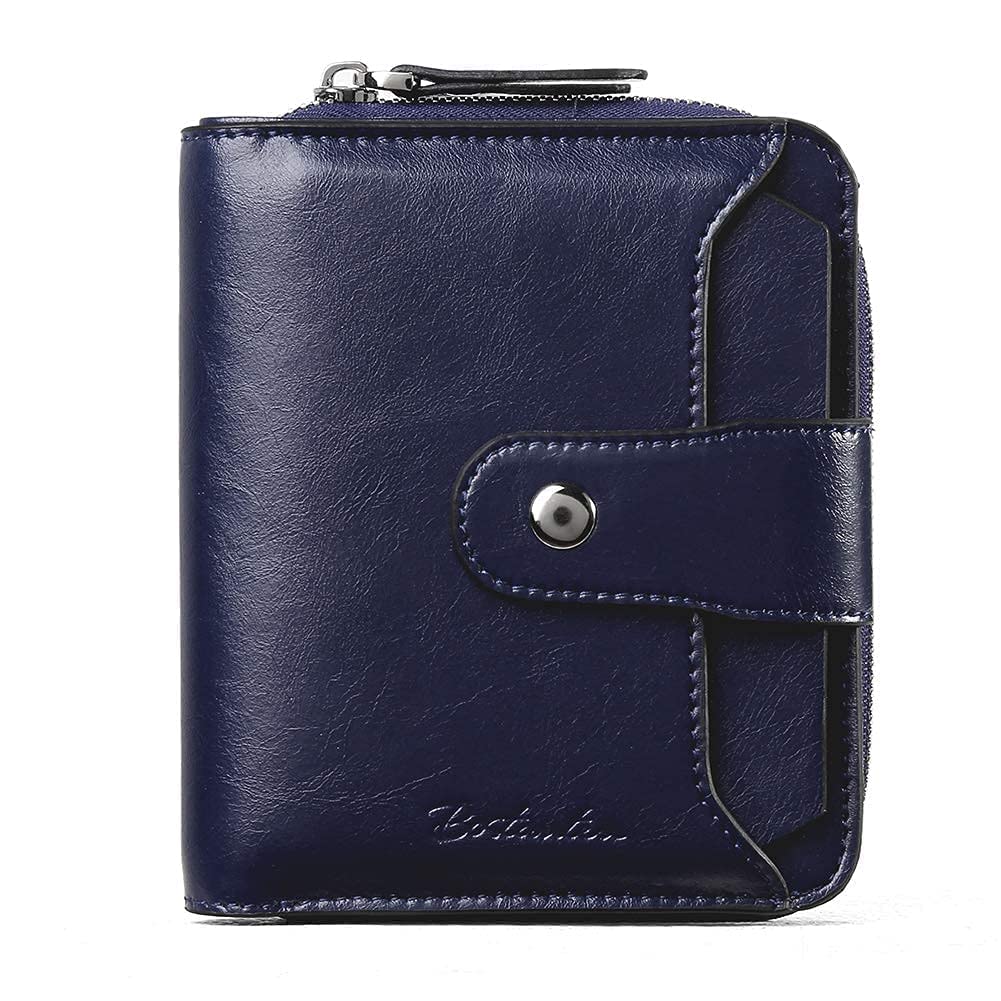 BOSTANTEN Women's Leather Designer Handbags Tote Purses Shoulder Bucket Bag Navy Blue Bundle with Leather Wallets for Women RFID Blocking Zipper Pocket Small Bifold Wallet Card Case