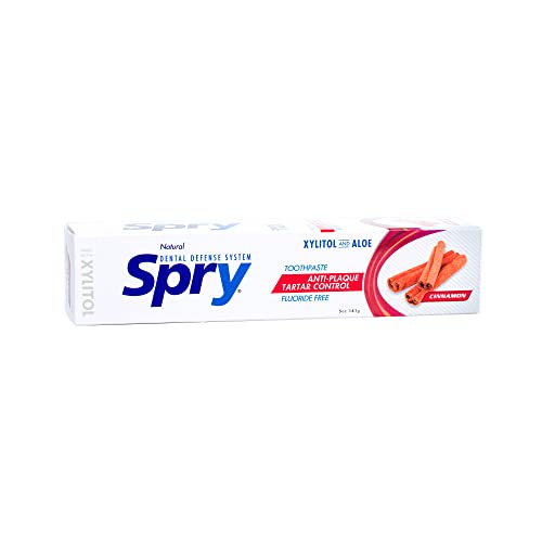 Spry Xylitol Toothpaste 5oz, Fluoride Free Toothpaste Adult and Kids, Teeth Whitening Toothpaste with Xylitol, Natural Breath Freshening, Mouth Moisturizing Ingredients, Cinnamon (Pack of 1)