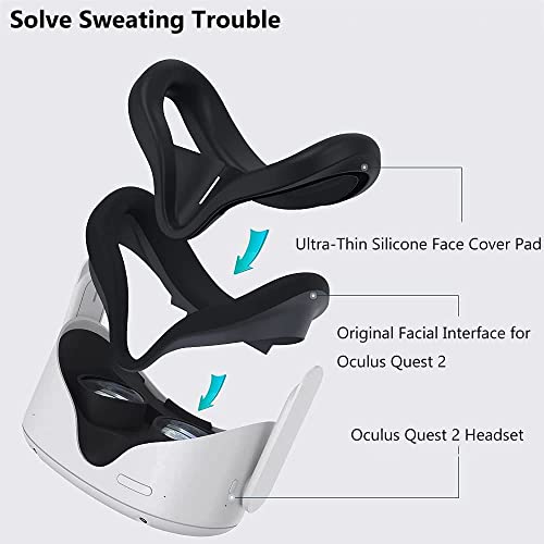 Accessories Bundle for Oculus Quest 2, Silicone Face Cover Pad for Oculus Quest 2 with 1 Silicone VR Face Cover Replace & 1 Lens Protective Cover and 2 Touch Controller Grip Covers Set (Black)