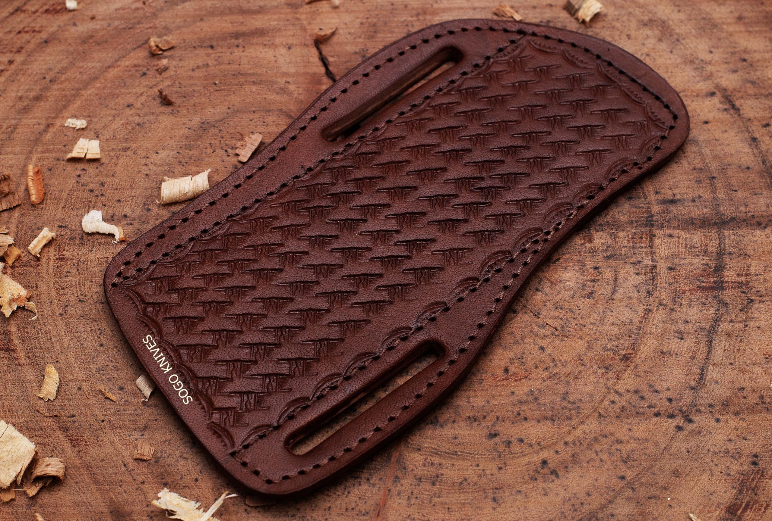 Leather Knife Sheath, Slanted Pancake Sheath, Tooled Leather Sheath, Belt Sheath, Beautiful Cow Boy Bull Cutter Knife Leather Sheath 100% Real Leather and Exotic Cow Hide Sheath (Brown)