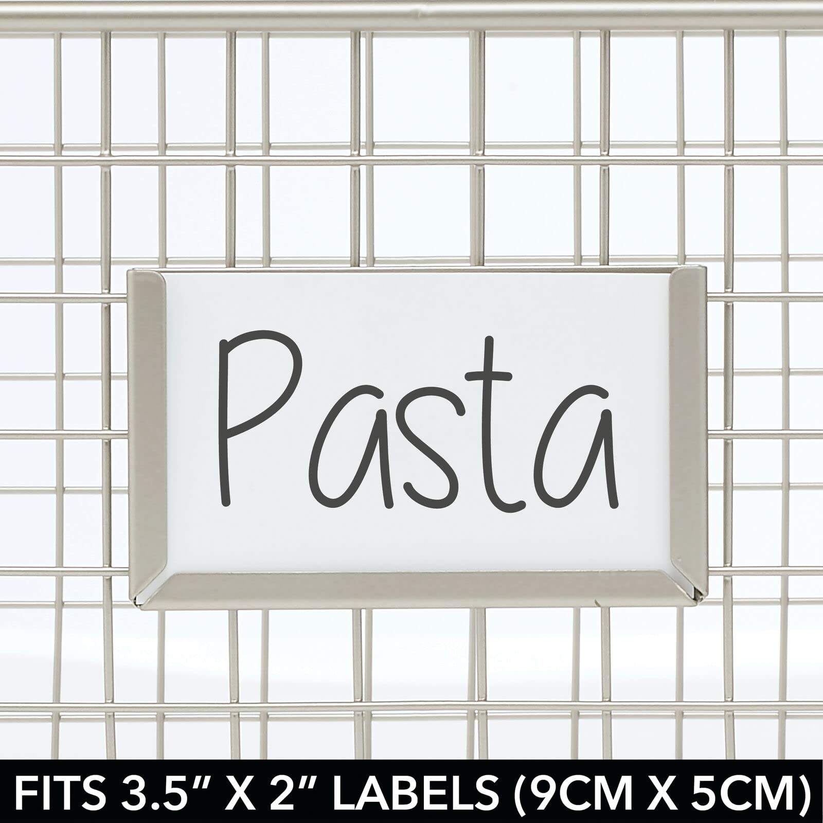 mDesign Wide Steel Wired Storage Organizer Bin Baskets with Label Slot for Kitchen Pantry, Cabinet, Organizing Holder for Food, Drinks, Snacks, Produce, Omaha Collection, 2 Pack, Satin