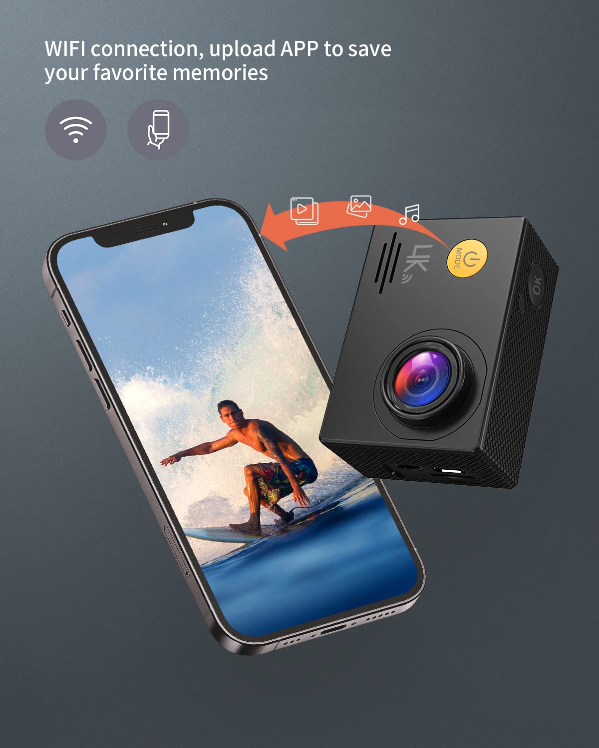 Action Camera, 4K/30FPS WiFi, 170° Wide Angle Lens EIS Waterproof Camera Underwater 40m, External Microphone Remote Control with 2 1050mAh Batteries and Accessories Mount Kit