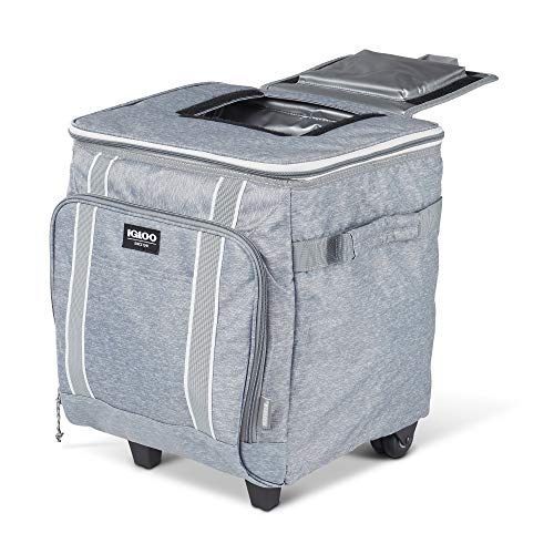 Igloo 40 Can Large Portable Insulated Soft Cooler with Rolling Wheels, Gray