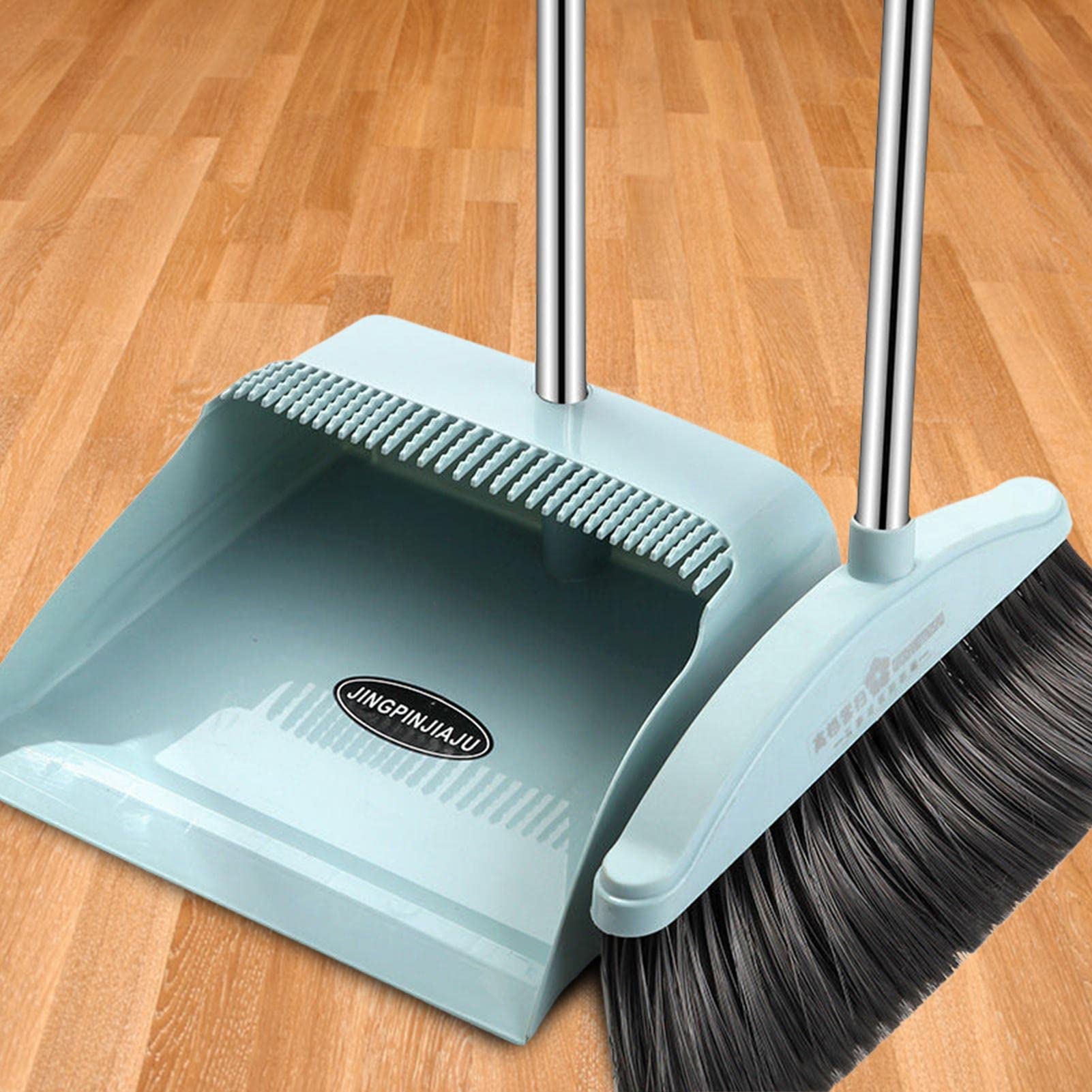 QULSE Broom and Dustpan Set for Home - Dust Pans with Long Handle - Outdoor Indoor for Home Kitchen Room Office,Must Haves for Home (Blue)