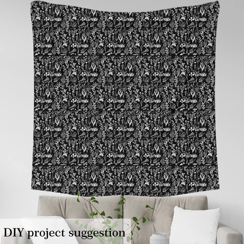 Feelyou Floarl Upholstery Fabric by The Yard, Farmhouse Flowers Pattern Reupholstery Fabric for Chairs, Garden Floral Botanical Decorative Waterproof Outdoor Fabric, 3 Yards, Black White
