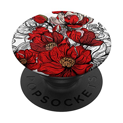 Red and Black Peony Floral Print PopSockets PopGrip: Swappable Grip for Phones & Tablets